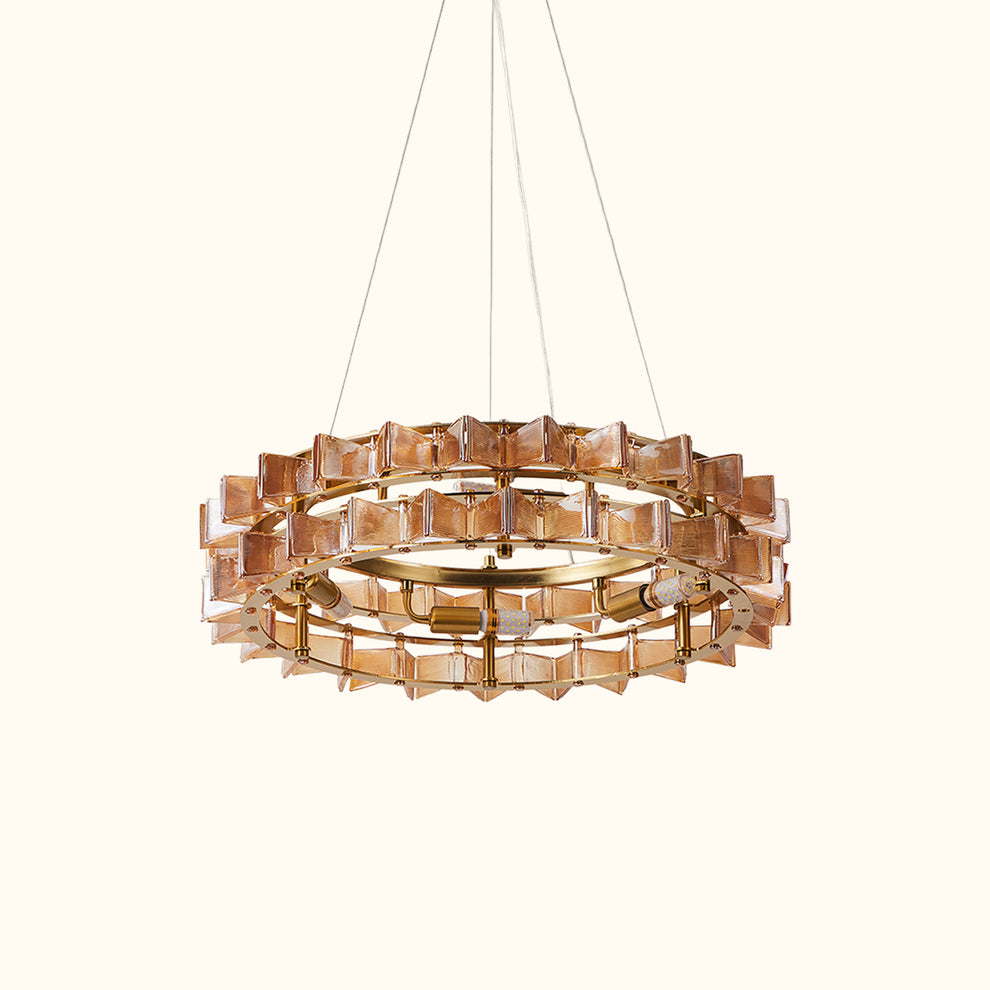 Mid-Century Modern Layered Teal Glass Chandelier – Tinuse Light