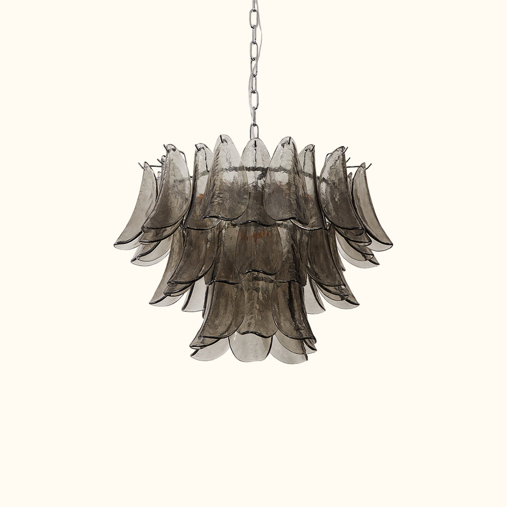 Modernist Feather Chandelier in Murano Smoked Topaz Glass – Tinuse Light