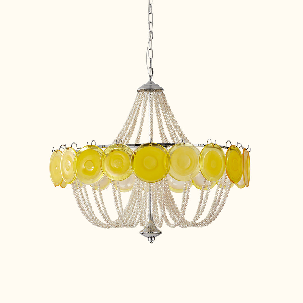 Murano Style Yellow Glass & Pearl Chandelier – Vintage Round Pendant L ...